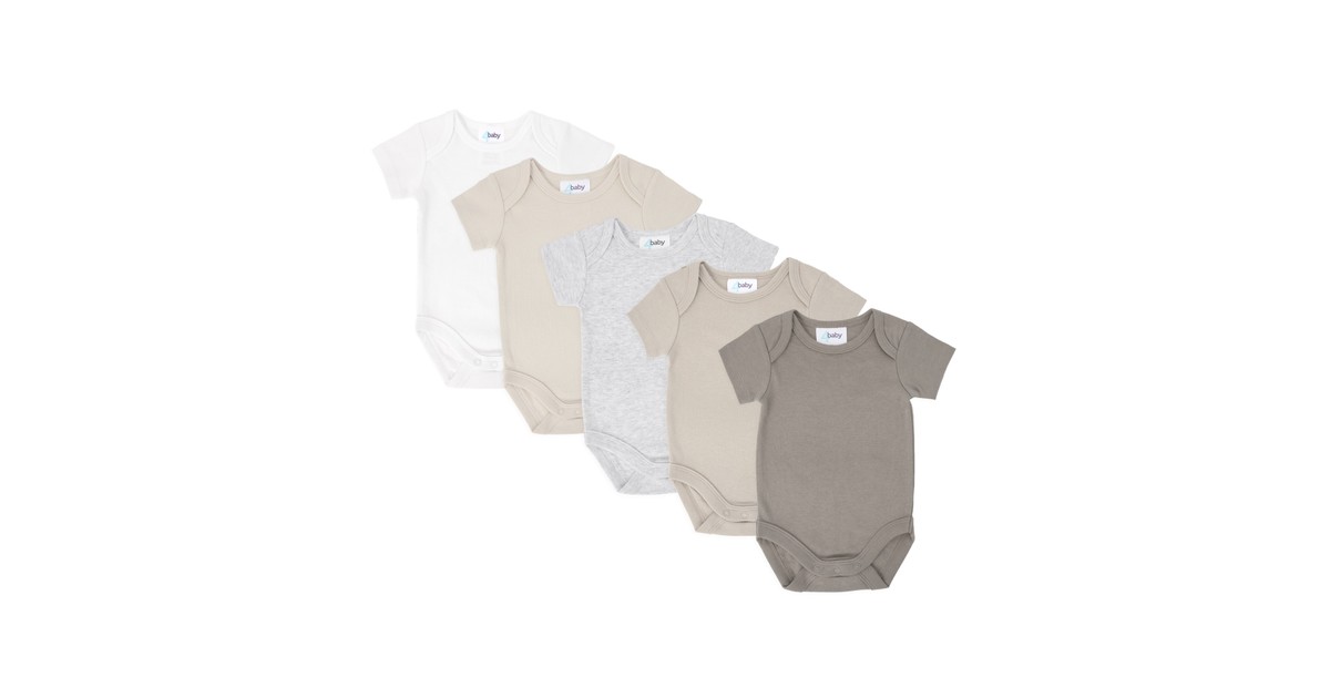 4baby Short Sleeve Bodysuit 5 Pack Natural Multi | Baby Bunting NZ