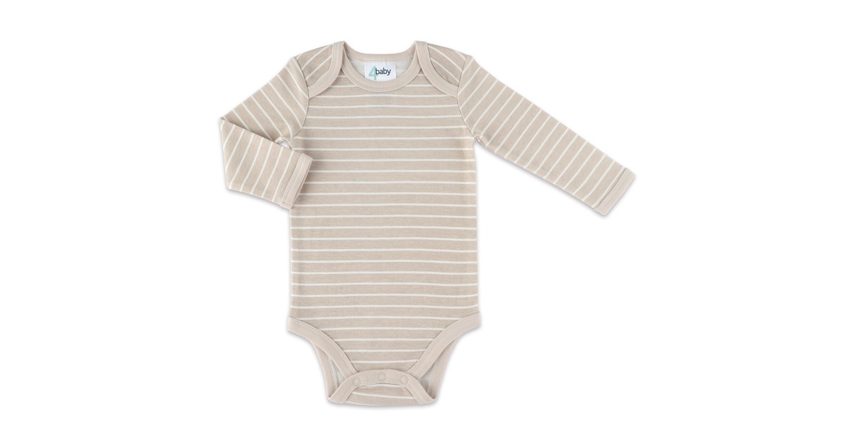 4Baby Bodysuit Long Sleeve Stripe Tan | Baby Bunting AU