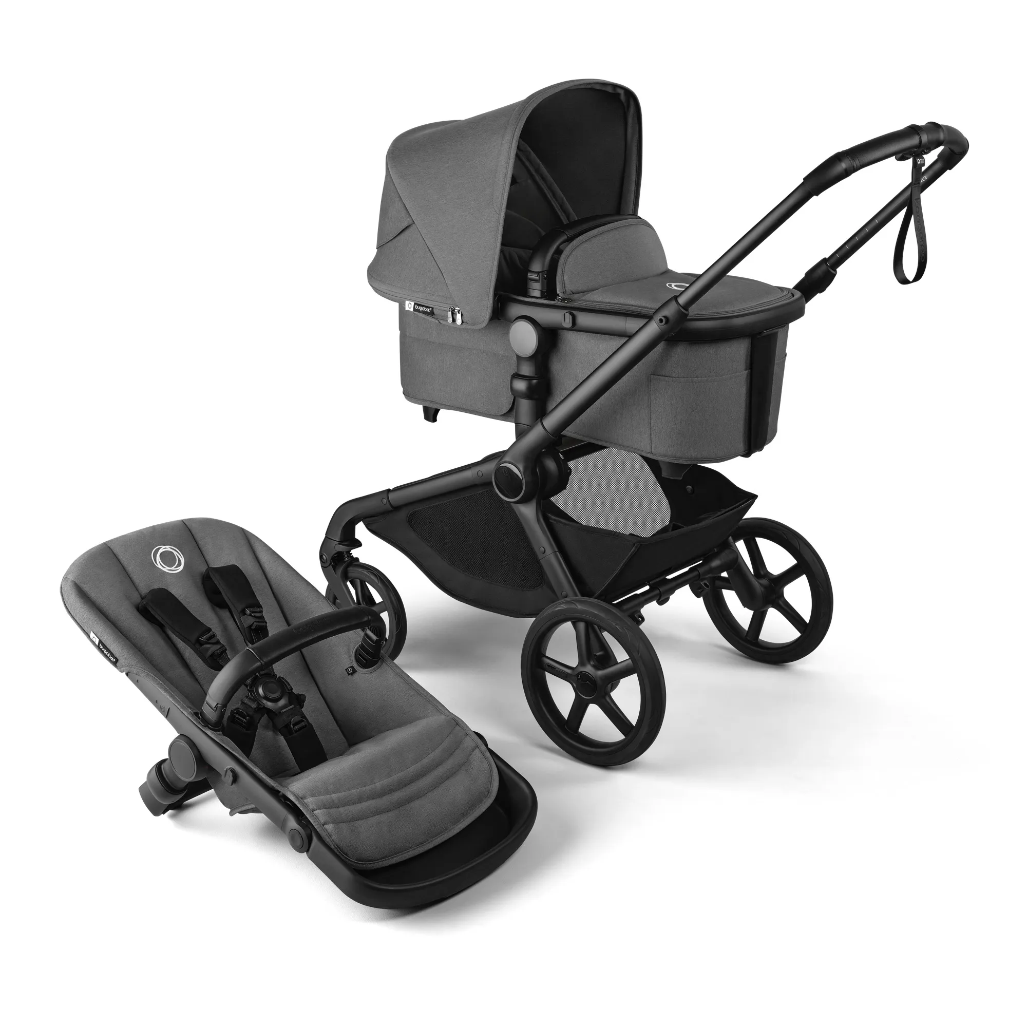 Bugaboo Kangaroo Stroller With Bassinet Black/ Moon Grey | Baby Bunting AU