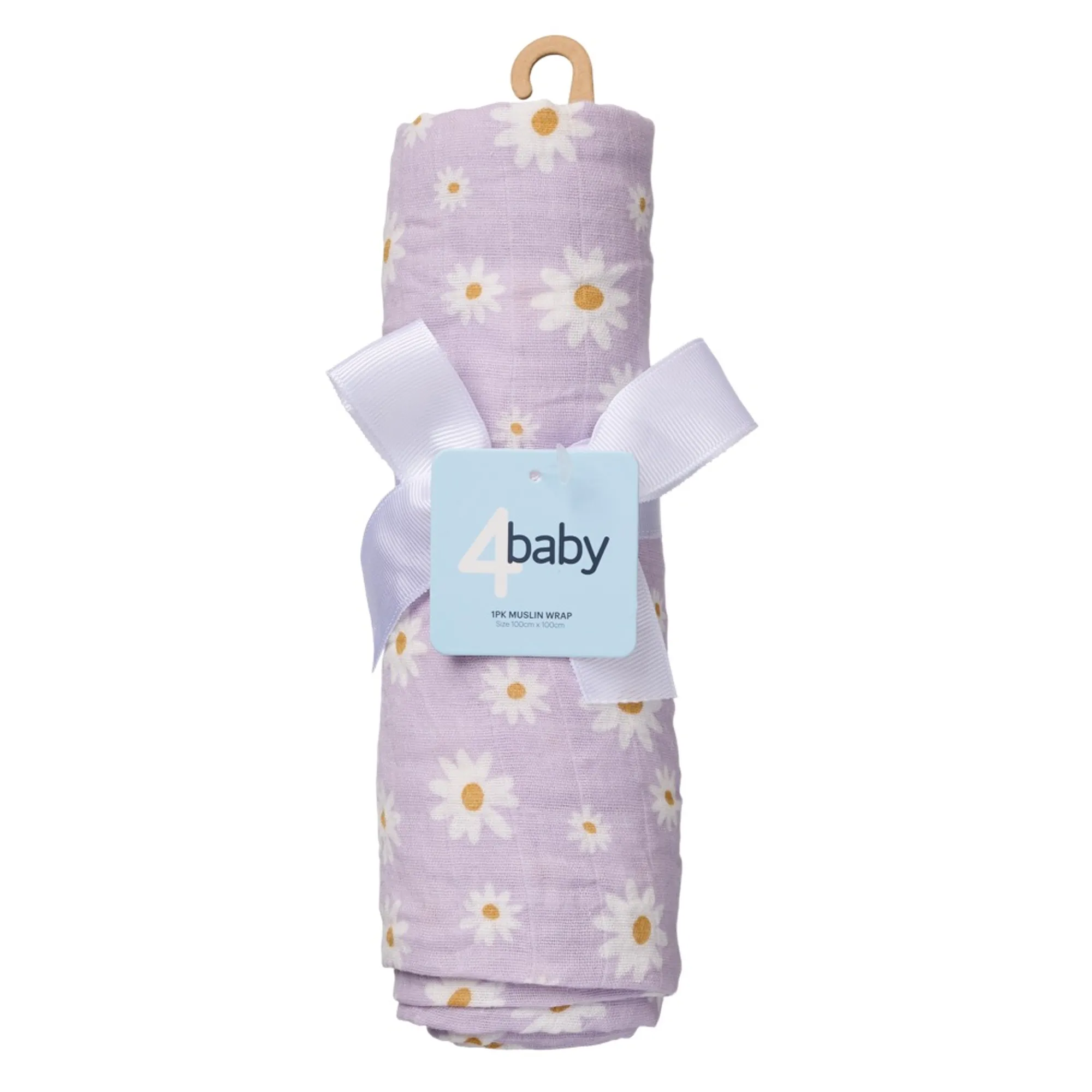 4Baby Muslin Wrap Daisy 1Pk Lilac | Baby Bunting NZ