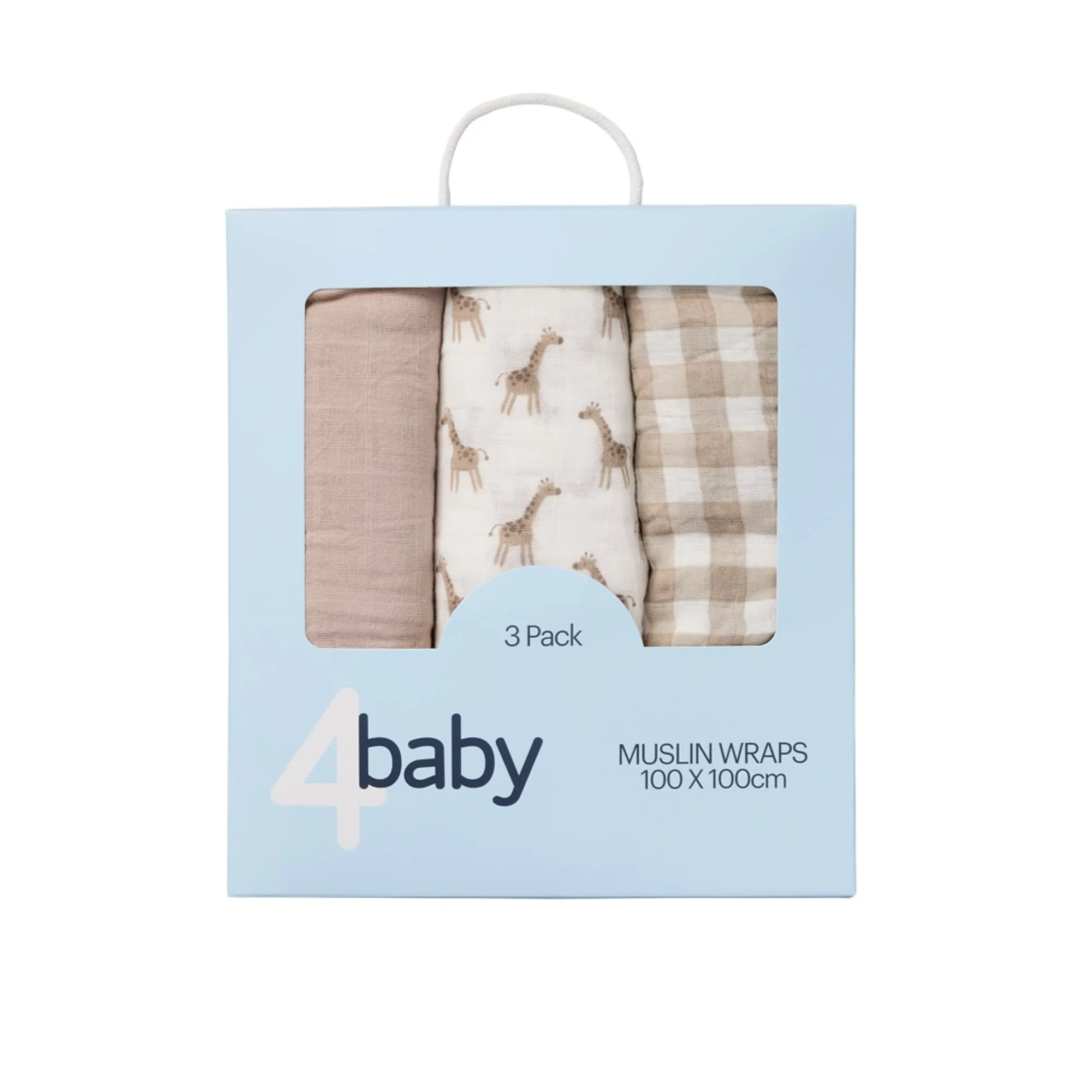 4Baby Muslin Wrap Gingham 3Pk Natural | Baby Bunting AU