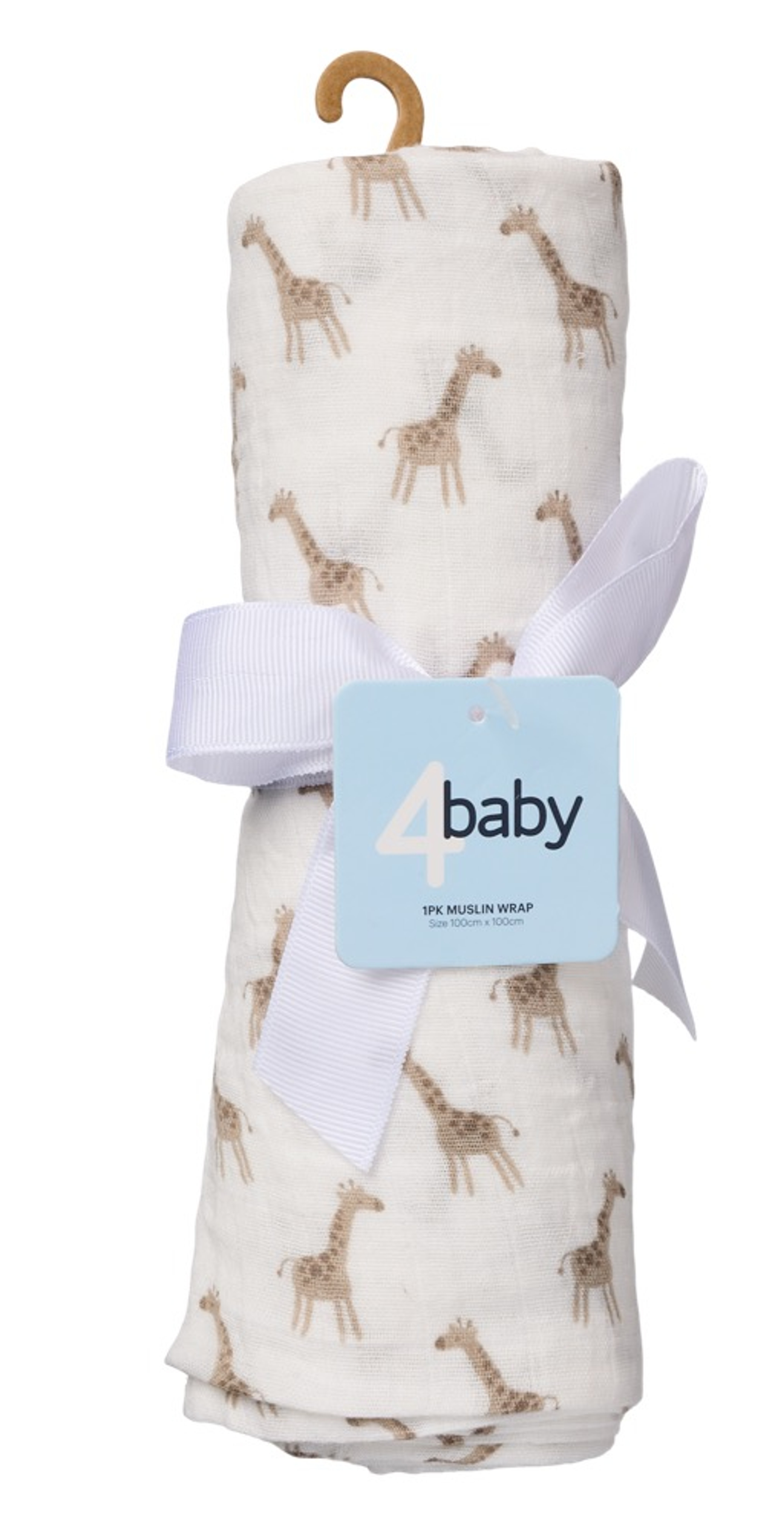 4Baby Muslin Wrap Giraffe 1Pk White | Baby Bunting NZ