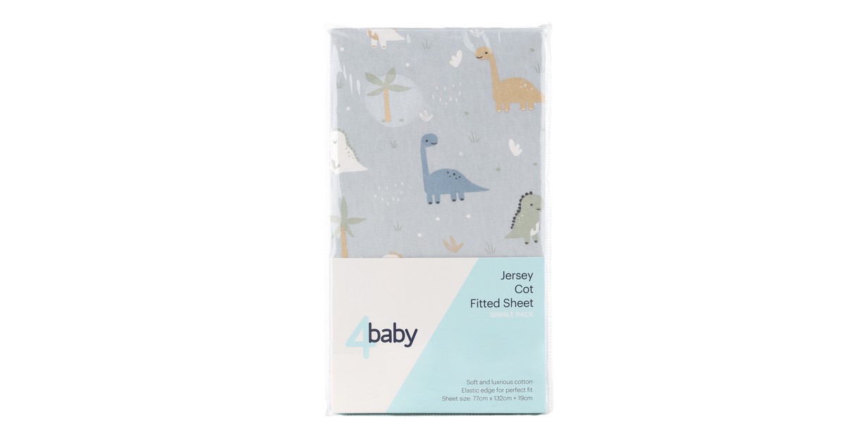 4Baby Fitted Sheet Cot Dino Blue | Baby Bunting AU