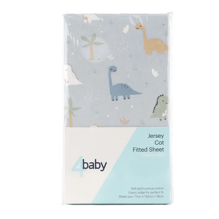 4Baby Fitted Sheet Cot Dino Blue | Baby Bunting AU