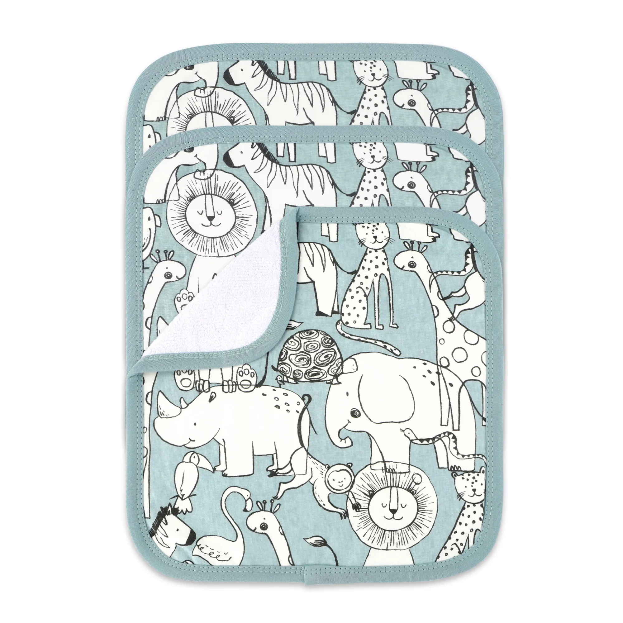 Bilbi 3 Pack Washers Jersey/Terry Blue Safari | Baby Bunting NZ