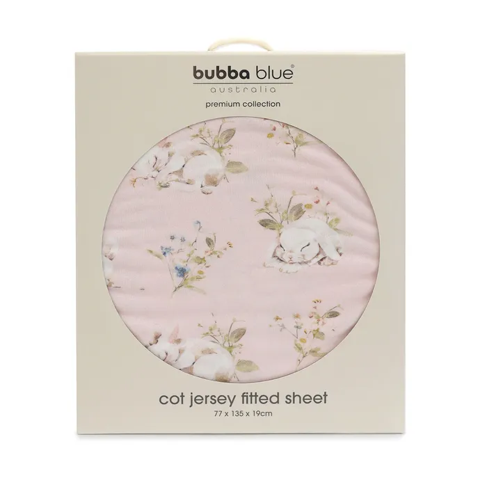 Bubba Blue Jersey Cot Fitted Sheet Sleeping Bunny | Baby Bunting AU