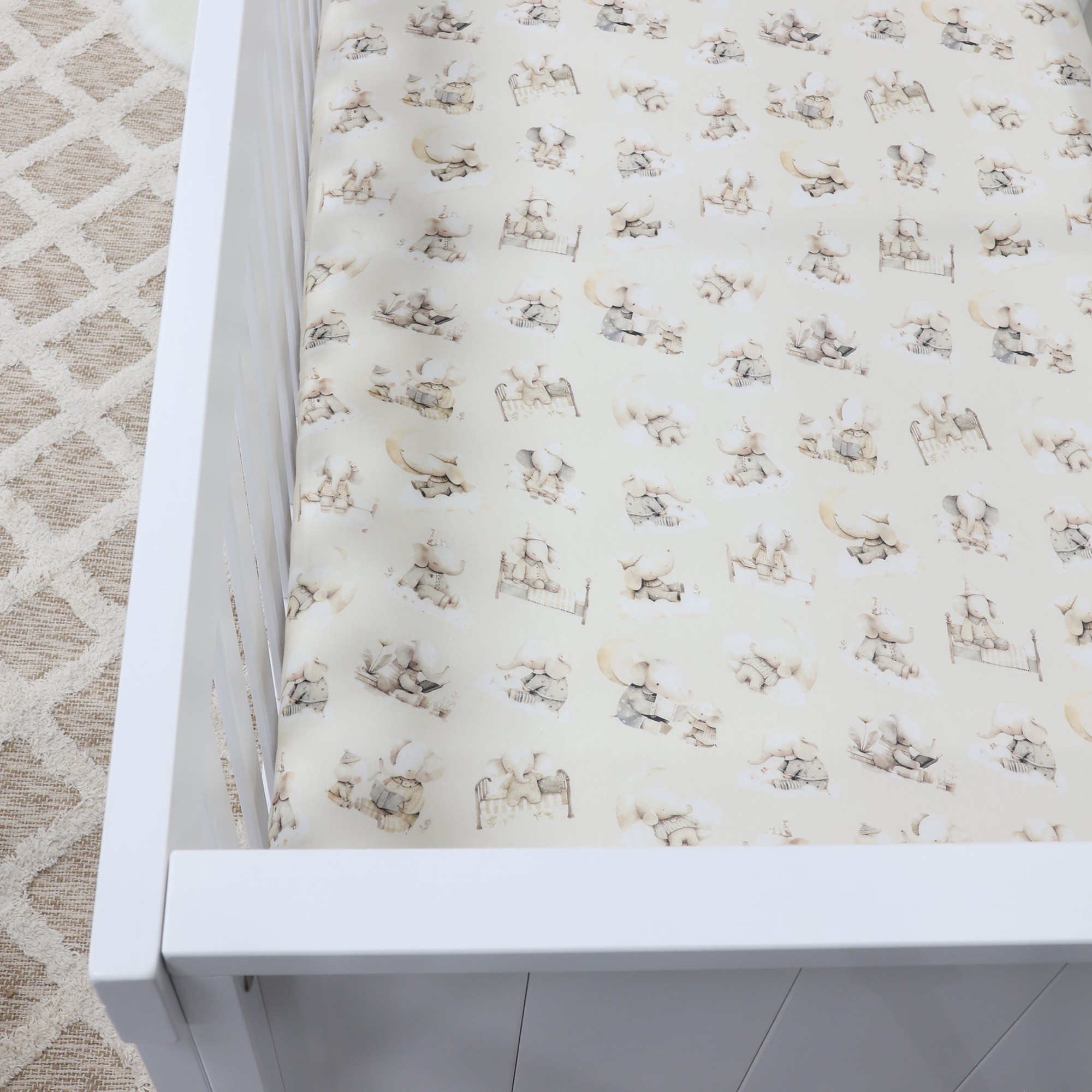 Bubba Blue Fitted Sheet Cot Jersey Elephant Bedtime | Baby Bunting AU