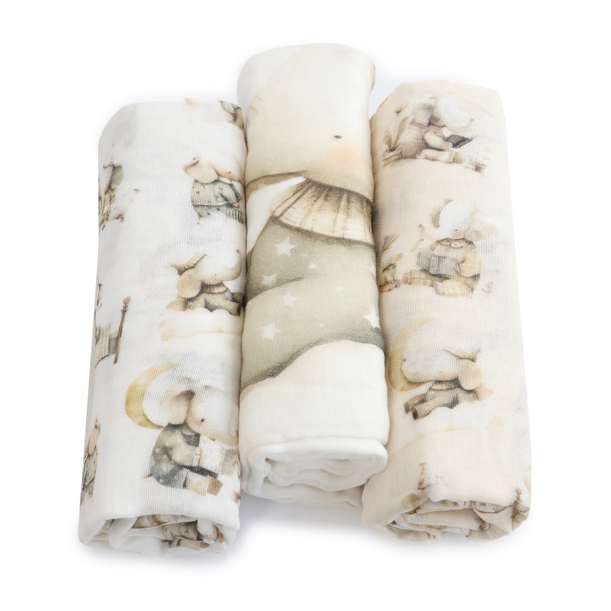 Bubba Blue 3 Pack Muslin Wrap Muslin Elephant Bedtime | Baby Bunting AU