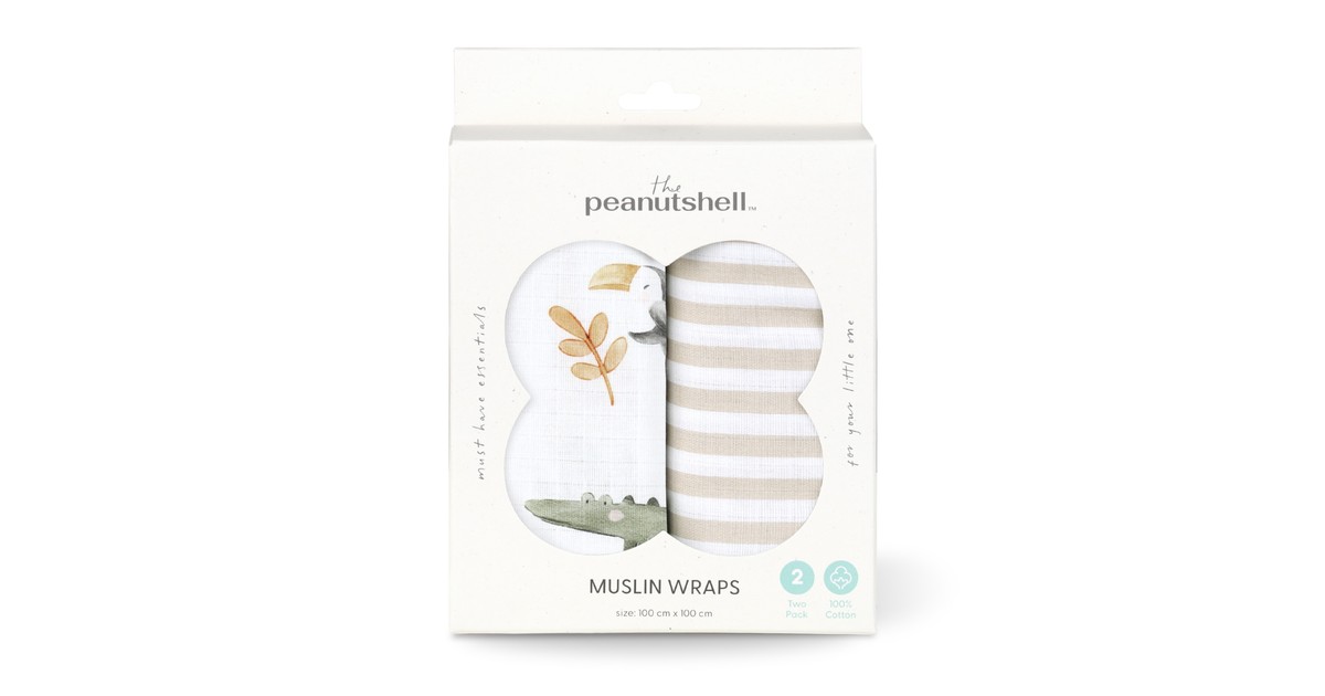 Peanut Shell Muslin Wraps 2 Pack Safari Dreams | Baby Bunting AU