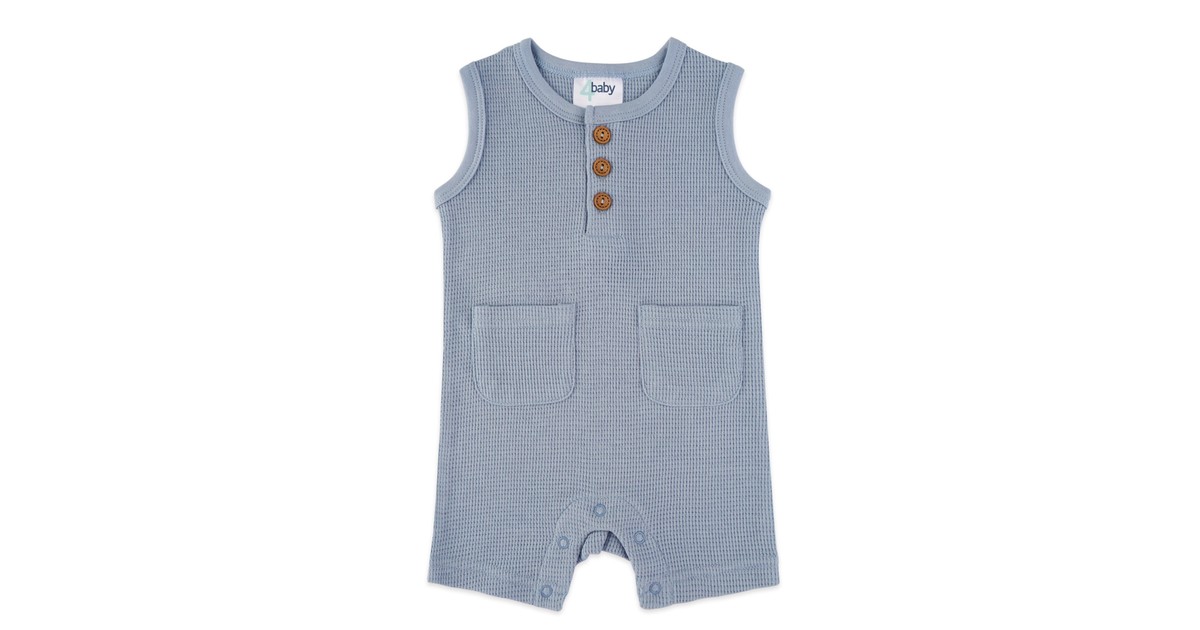 4baby Waffle Romper Mid Blue | Baby Bunting AU