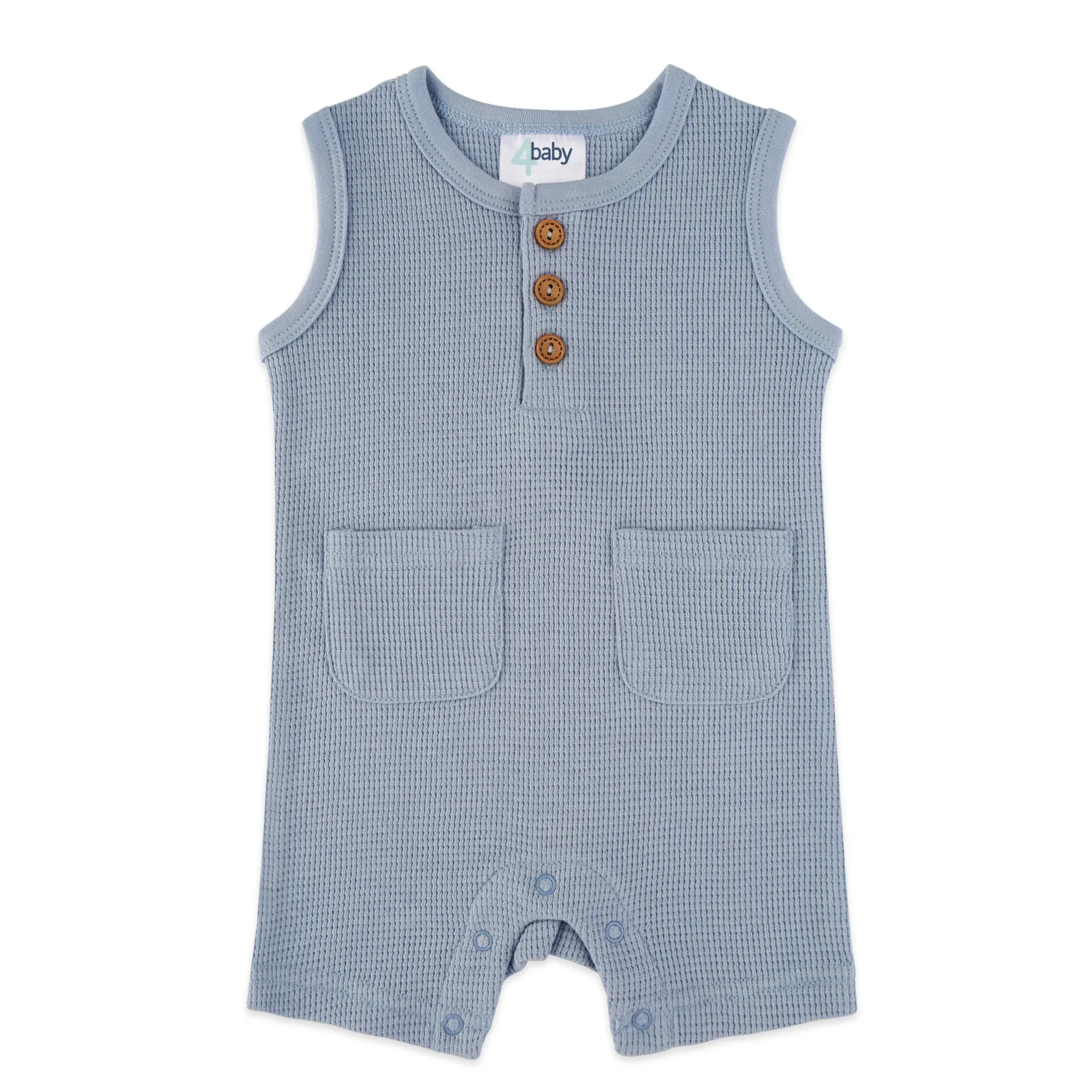 4baby Waffle Romper Mid Blue | Baby Bunting AU