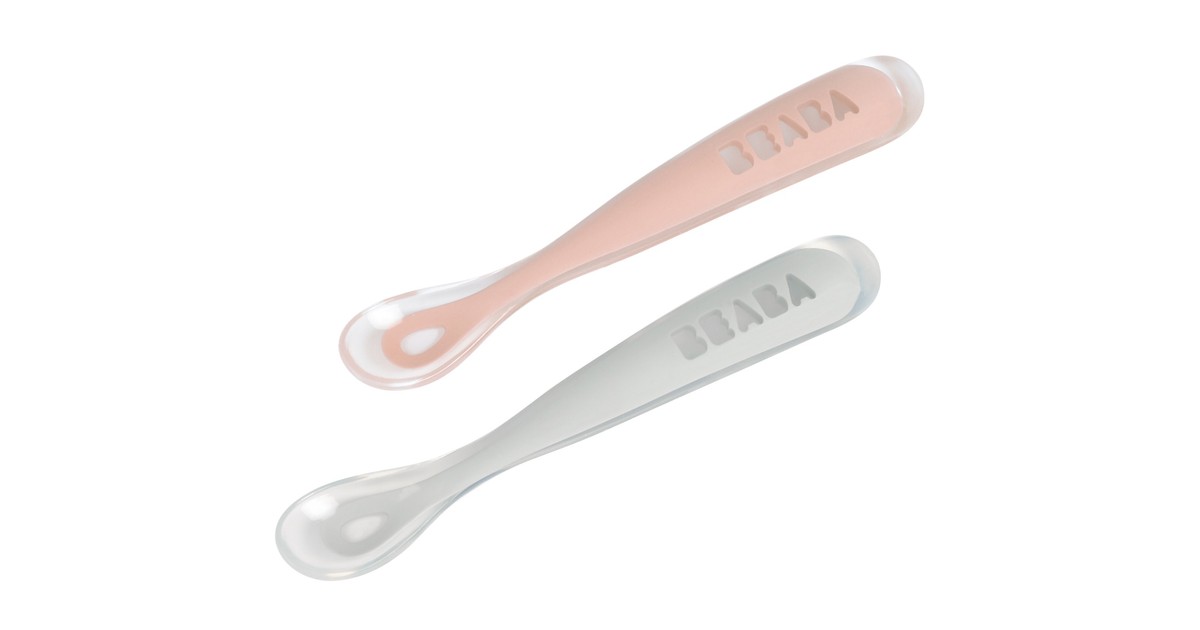 Beaba 1st Stage Spoon & Case 2 Pack Vintage Pink | Baby Bunting AU