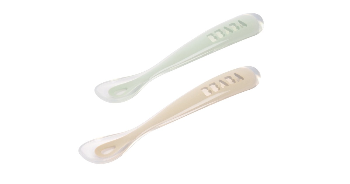 Beaba 1st Stage Spoon & Case 2 Pack Clay/Misty Green | Baby Bunting AU