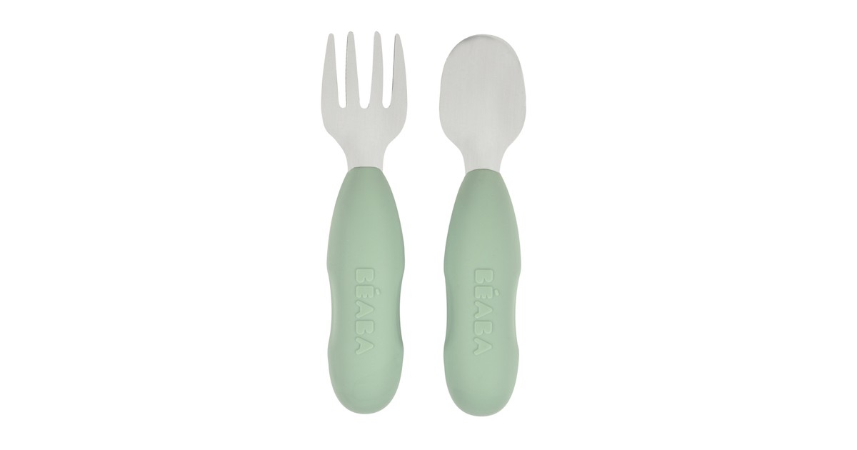 Beaba Fork & Spoon Pre Cutlery Sage Green | Baby Bunting AU