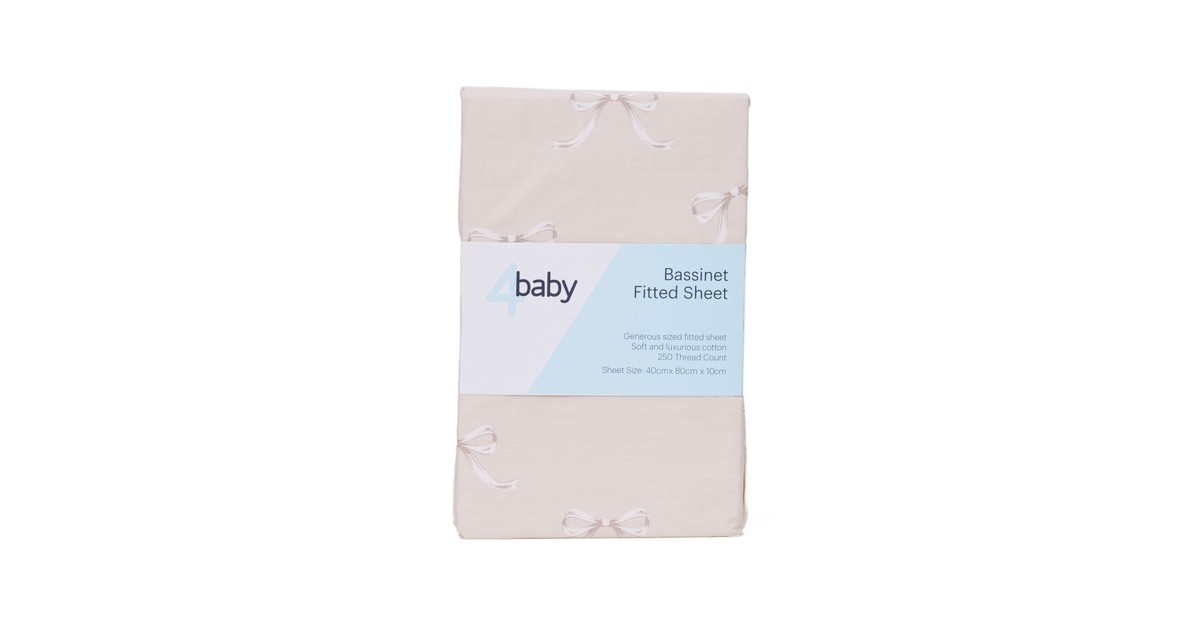 4baby Percale Bassinet Fitted Sheet Bows | Baby Bunting AU