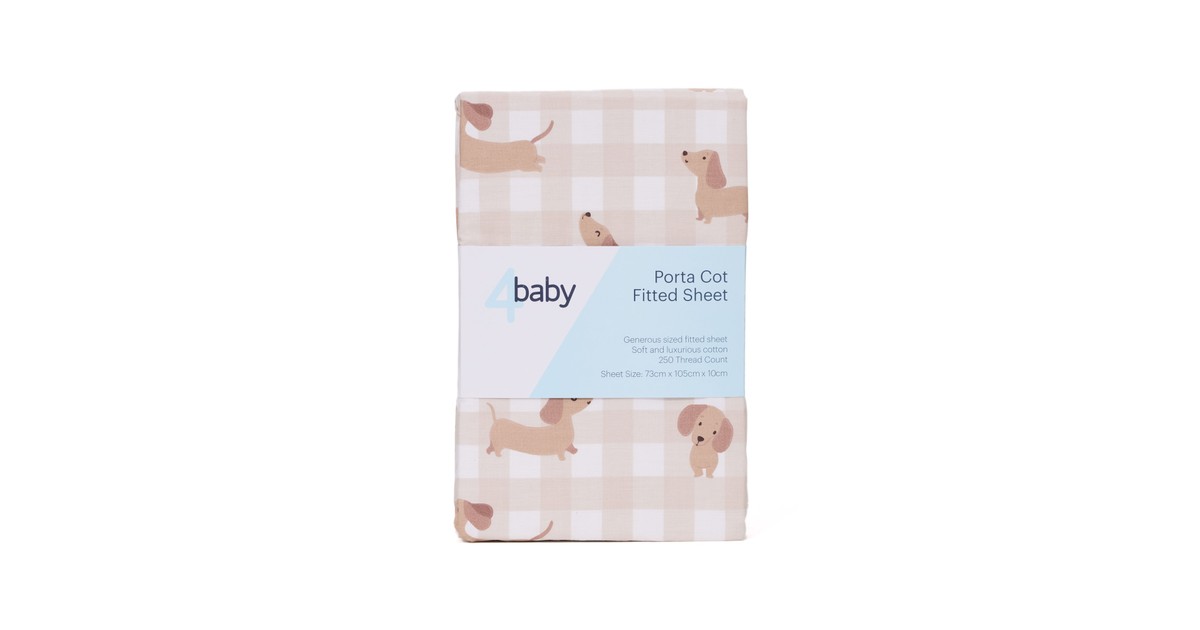 4baby Percale Portacot Fitted Sheet Silly Sausage | Baby Bunting AU