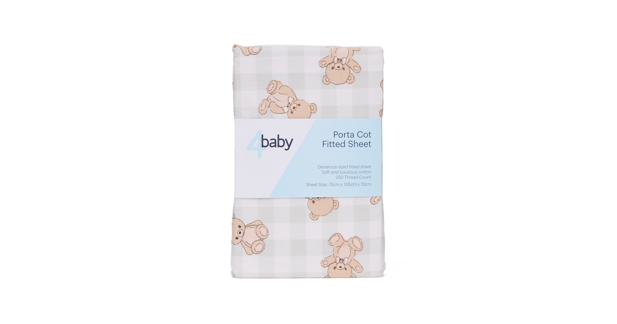 4baby Percale Portacot Fitted Sheet Teddies | Baby Bunting AU