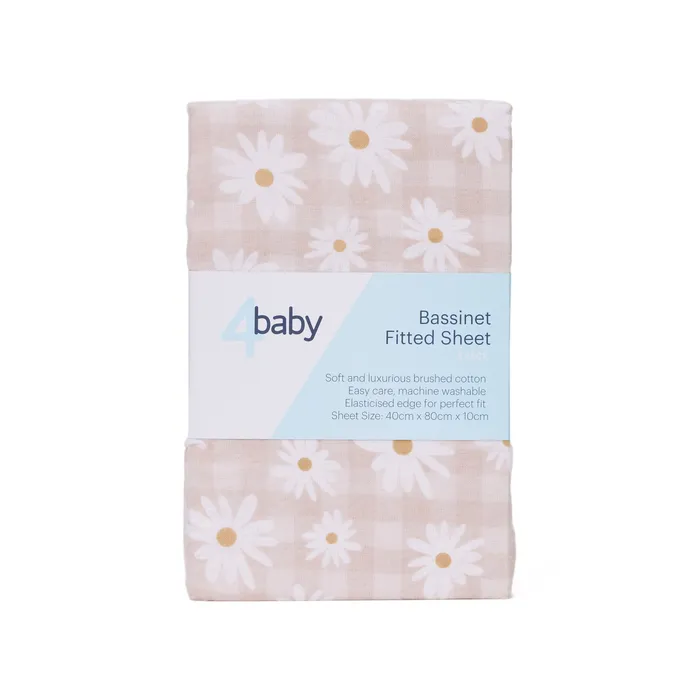 4baby Flannel Bassinet Fitted Sheet Checkered Daisy | Baby Bunting AU