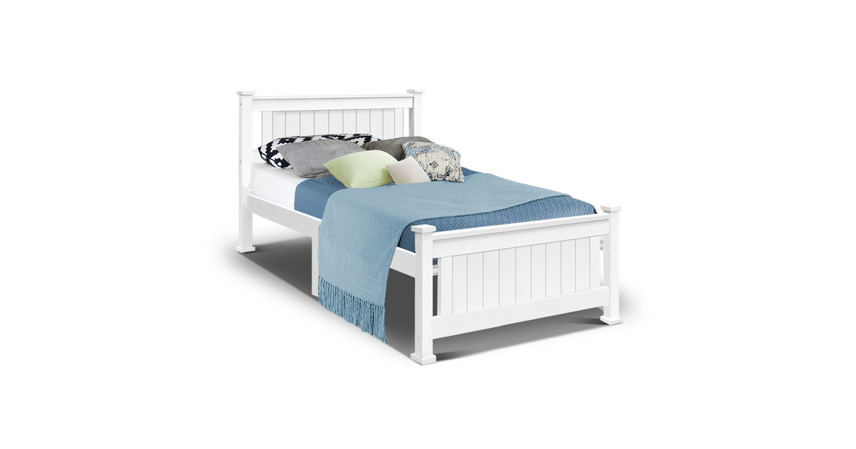 Artiss Single Size Wooden Rio Bed Frame - White | Baby Bunting AU
