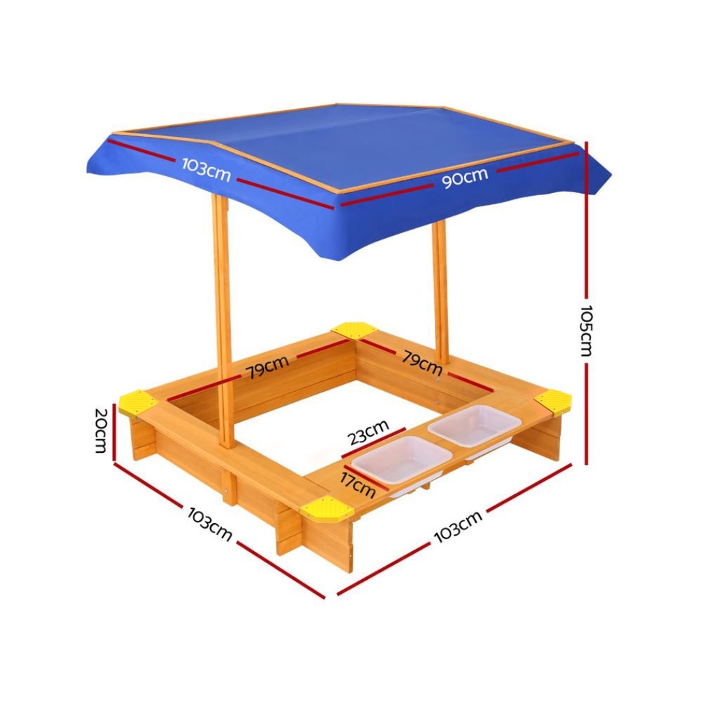 Keezi Kids Sandpit Square with Canopy | Beach Sand | Baby Bunting AU