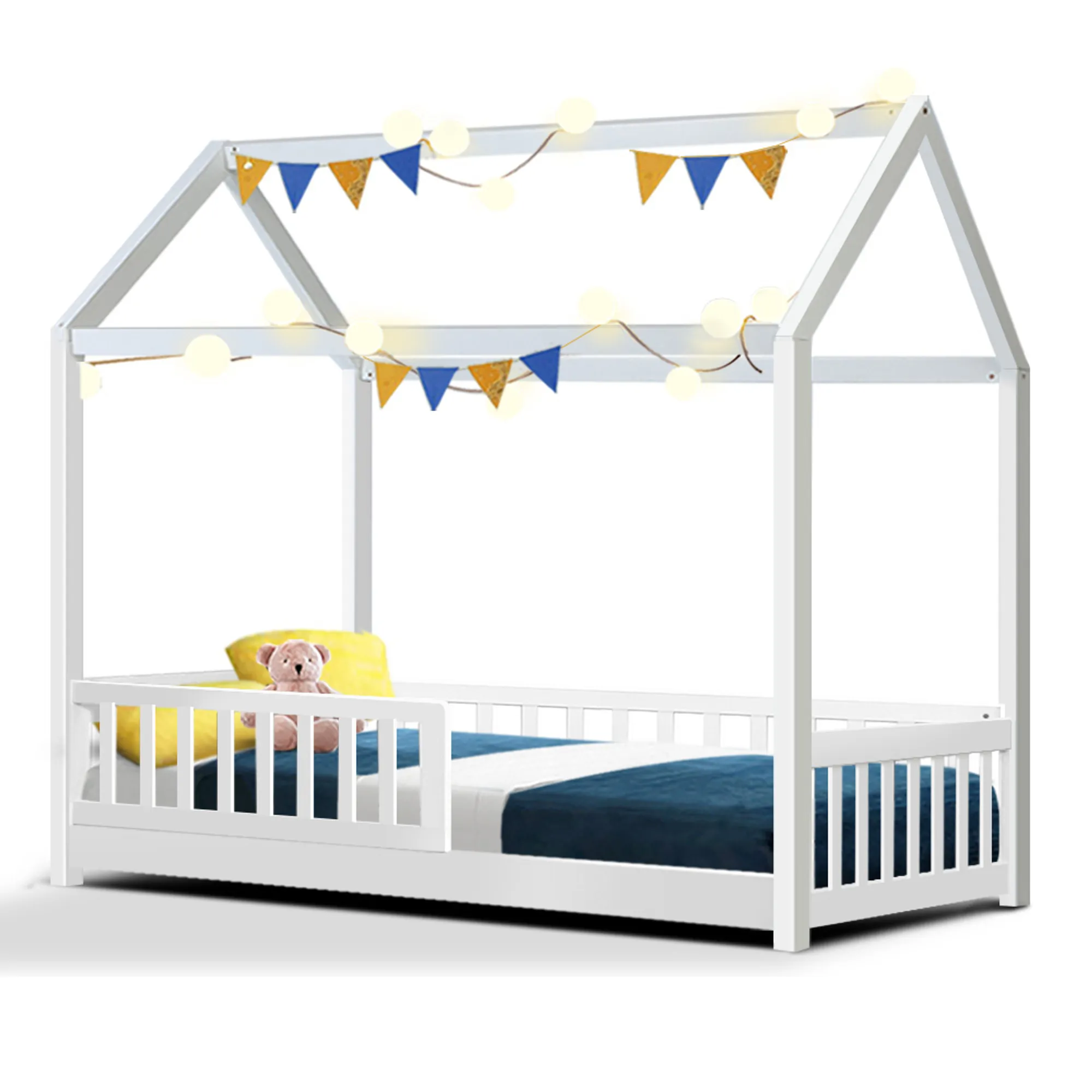 Artiss Single Rock Wooden Kids House Bed Frame - White | Baby Bunting AU