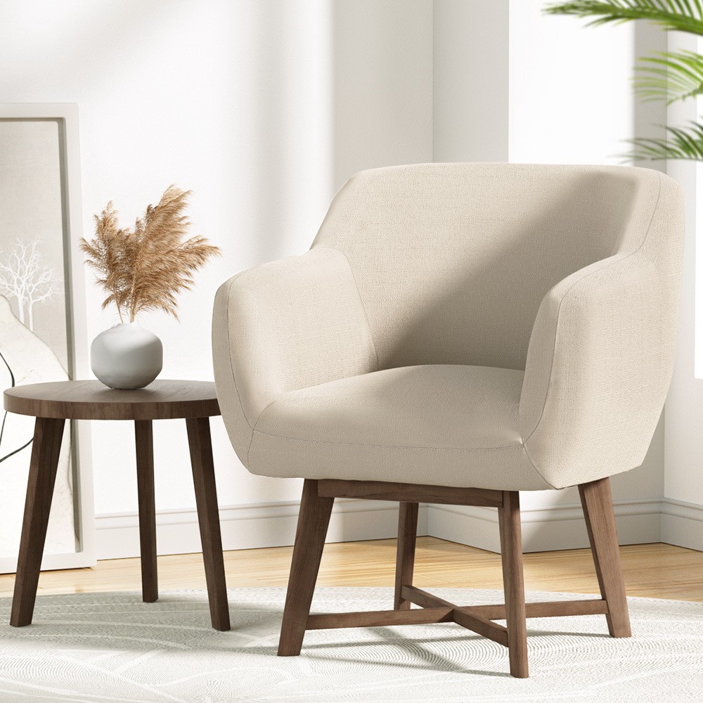 Artiss Fabric Rub Lounge Armchair - Beige | Glider Chairs & Ottomans ...