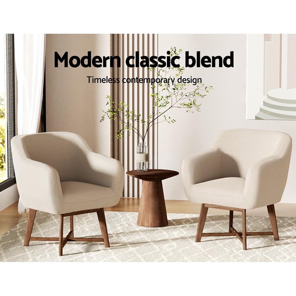 Artiss Fabric Rub Lounge Armchair - Beige | Glider Chairs & Ottomans ...