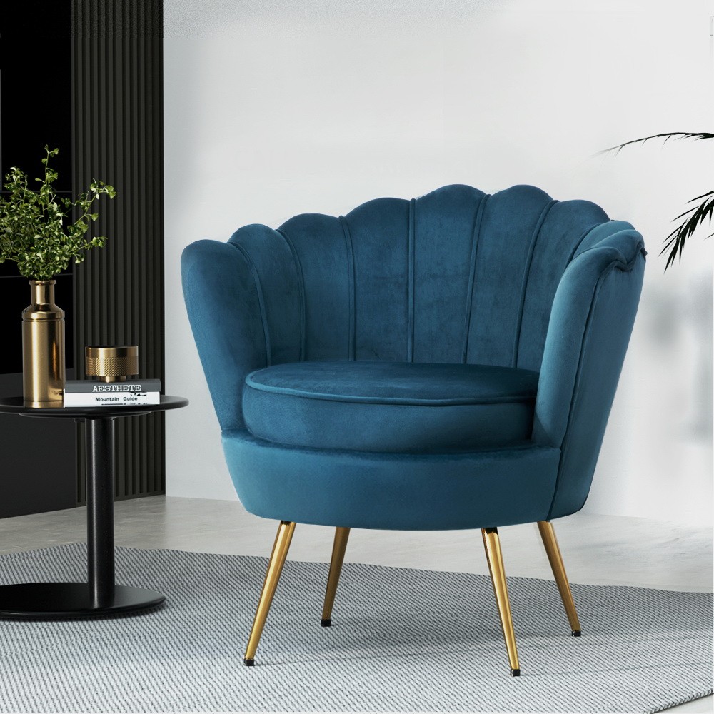 Artiss Velvet Shell Back Armchair - Navy | Glider Chairs & Ottomans ...