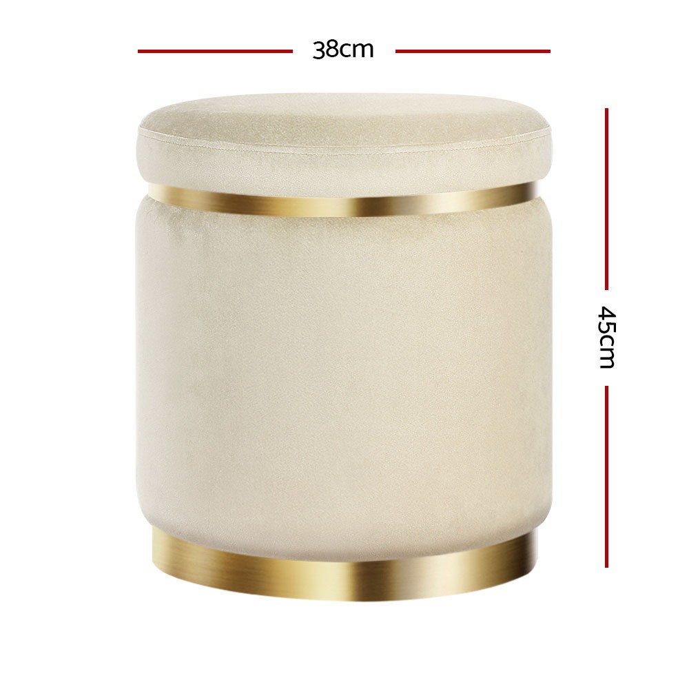 Artiss Round Velvet Ottoman Foot Stool - Cream | Glider Chairs ...