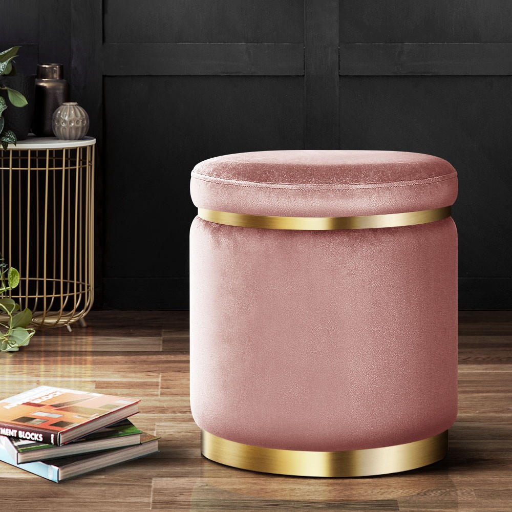 Artiss Round Velvet Ottoman Foot Stool - Pink | Glider Chairs ...