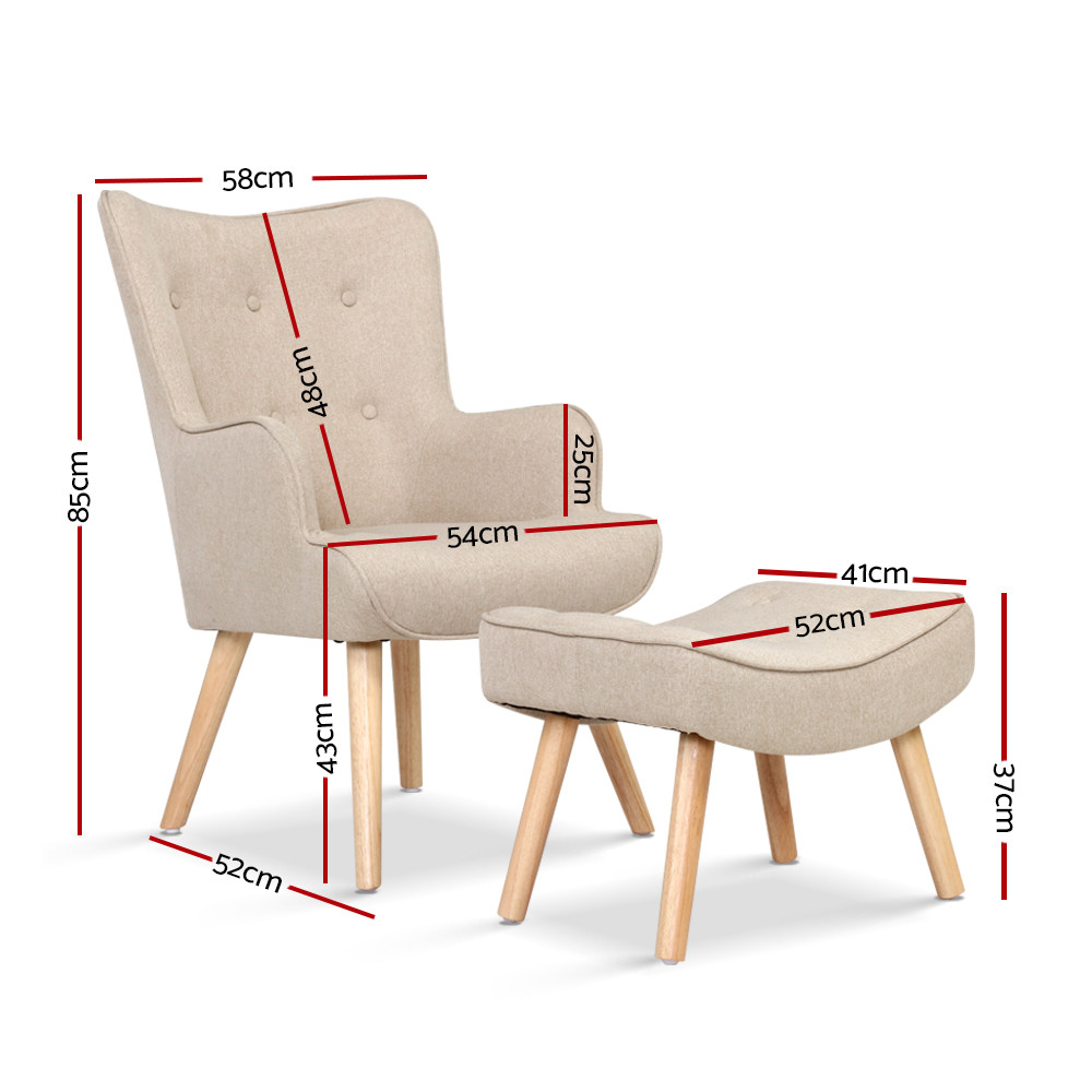 Artiss Fabric Armchair Ottoman - Beige | Glider Chairs & Ottomans ...