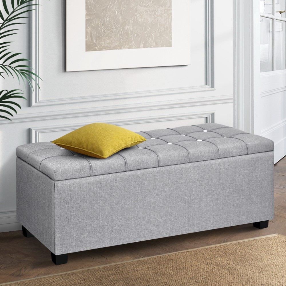 Artiss Storage Tuffed Ottoman 97cm - Light Grey and White | Glider ...
