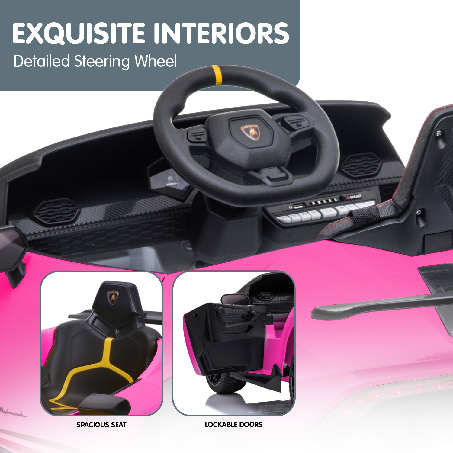 Lamborghini Performante Kids Electric Ride On Car Remote Control Pink Vehicles Baby Bunting AU