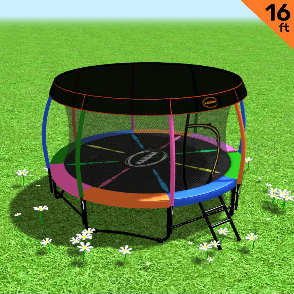 Kahuna 16 ft Trampoline with Roof - Rainbow | Trampolines | Baby Bunting AU