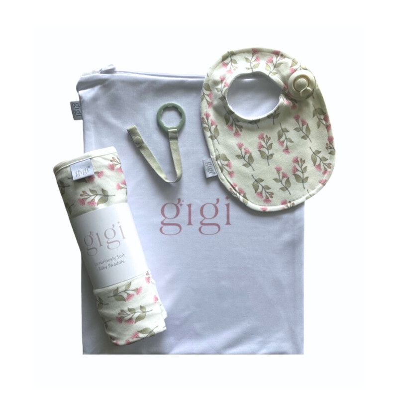 Gigi Baby Gift Set - Lena Bib & Baby Wrap + Sage Accessory Teether ...