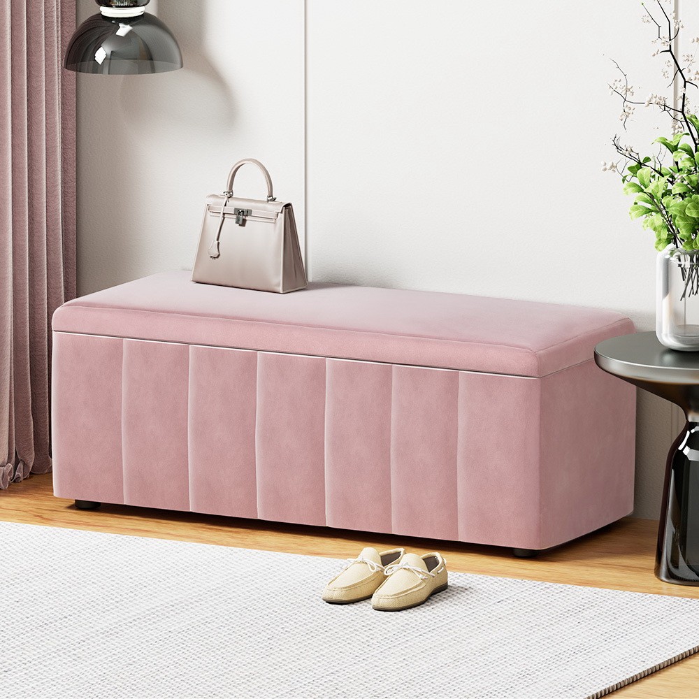 Artiss Storage Ottoman Velvet Chest Pink Glider Chairs Ottomans Baby Bunting AU