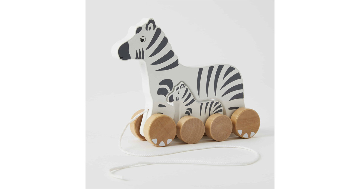 Zookabee Wooden Zebra & Baby Interactive Kids Pull Along Play Toy Set ...