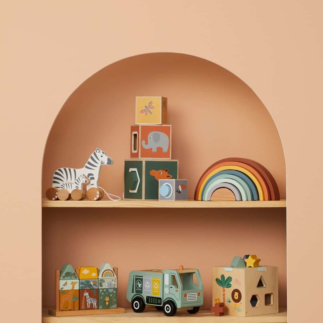 Zookabee Wooden Zebra & Baby Interactive Kids Pull Along Play Toy Set ...