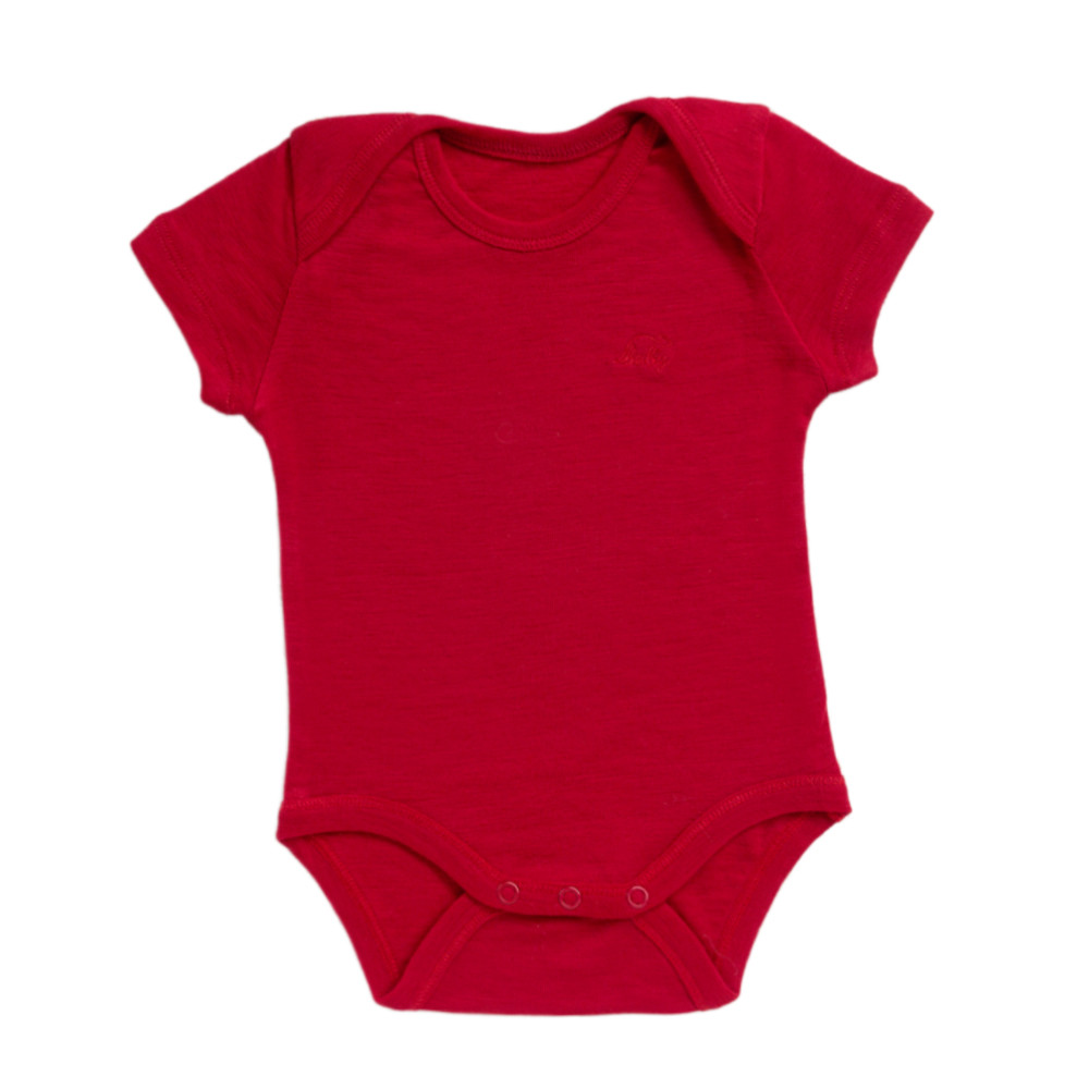Merino Short Sleeve Baby Bodyduit - Red | Baby Onesies | Baby Bunting AU
