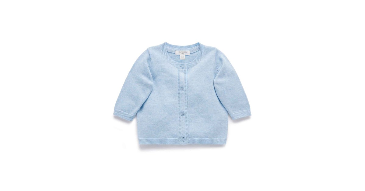 Purebaby 100% Organic Cotton Basic Cardi Pale Blue Melange | Baby ...