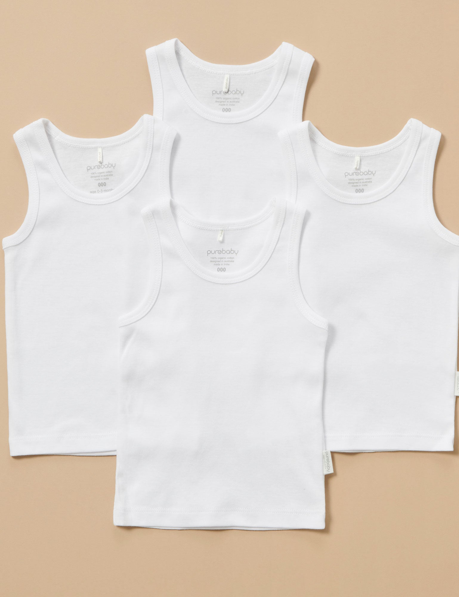 Purebaby Rib Singlet - White 4 Pack | Baby Singlets | Baby Bunting AU