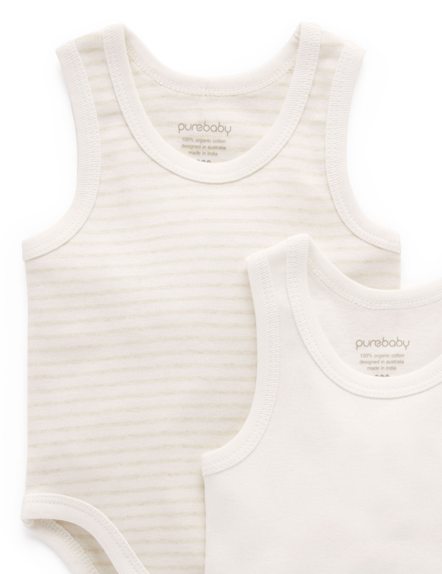 Purebaby Rib Bodysuit 2 Pack Wheat Pack | Bodysuits | Baby Bunting AU