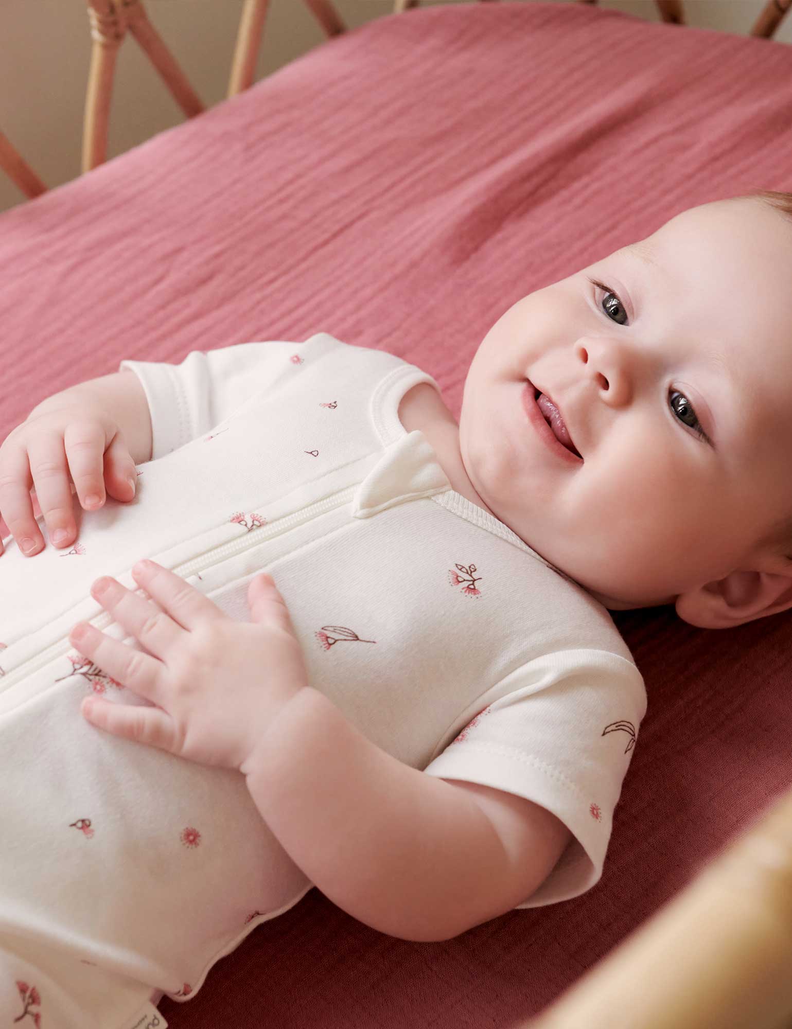 Purebaby Short Sleeve Short Leg Zip Growsuit Vanilla Blossom | rompers ...