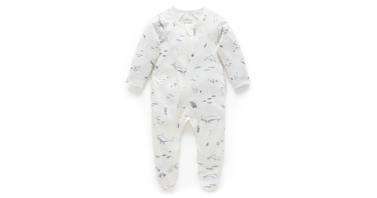Purebaby Zip Growsuit Vanilla Nautical | Baby Bunting AU