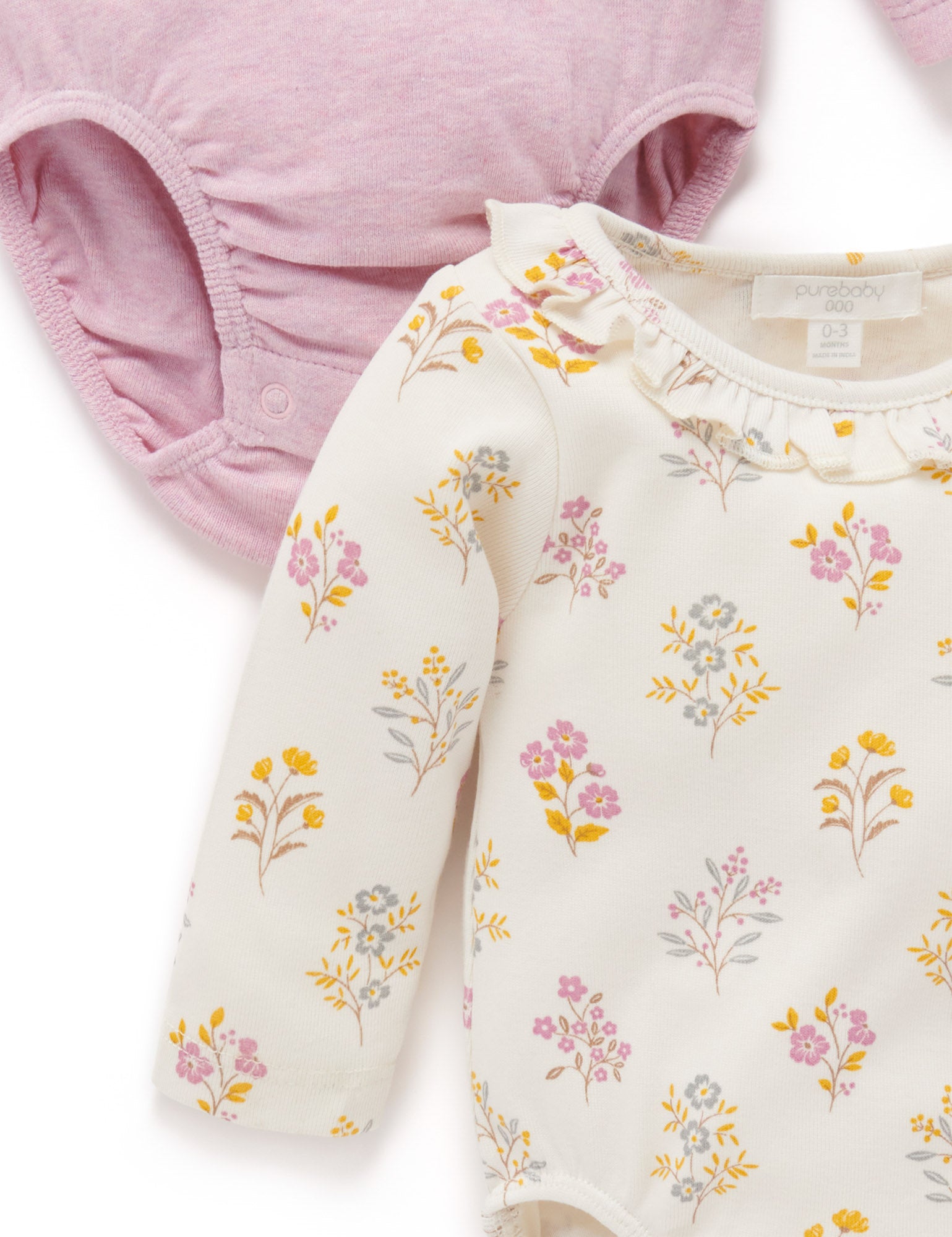 Purebaby 2 Pack Ruffle Bodysuit Posie Floral | Bodysuits | Baby Bunting AU
