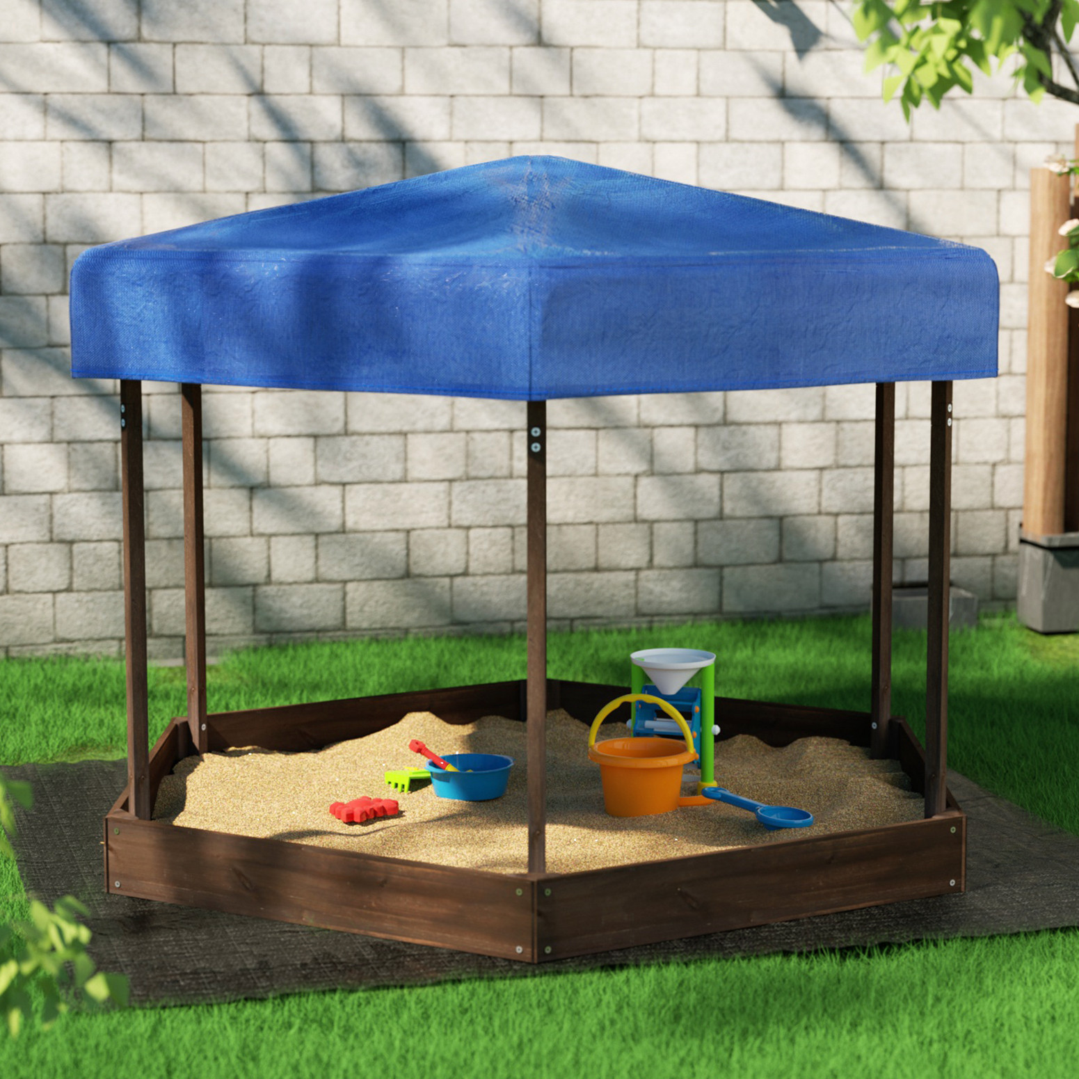 Keezi Kids Hexagon Sandpit with Canopy - 182cm | Beach Sand | Baby ...