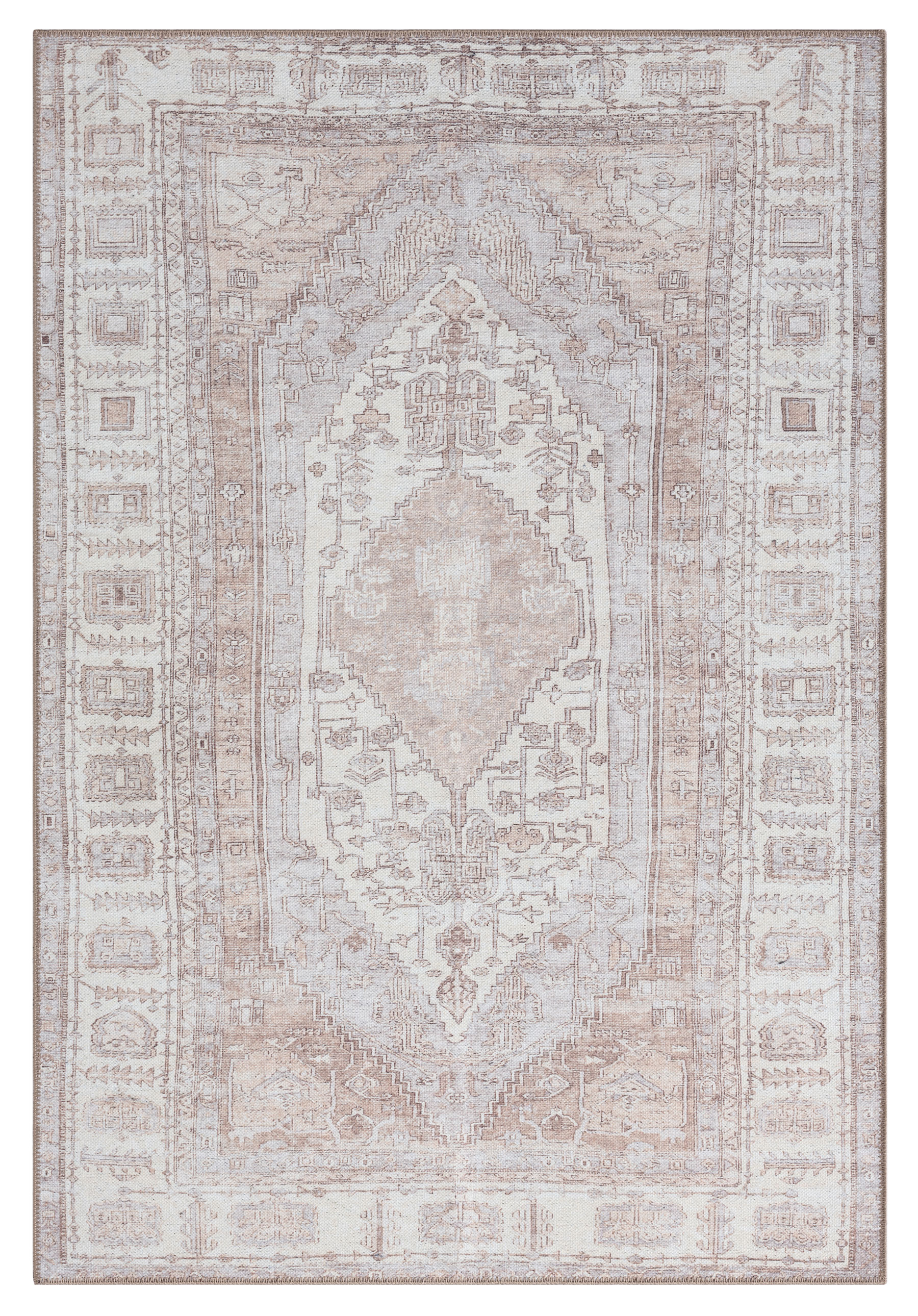 Miss Amara Aneesa Beige and Cream Traditional Distressed Washable Rug ...