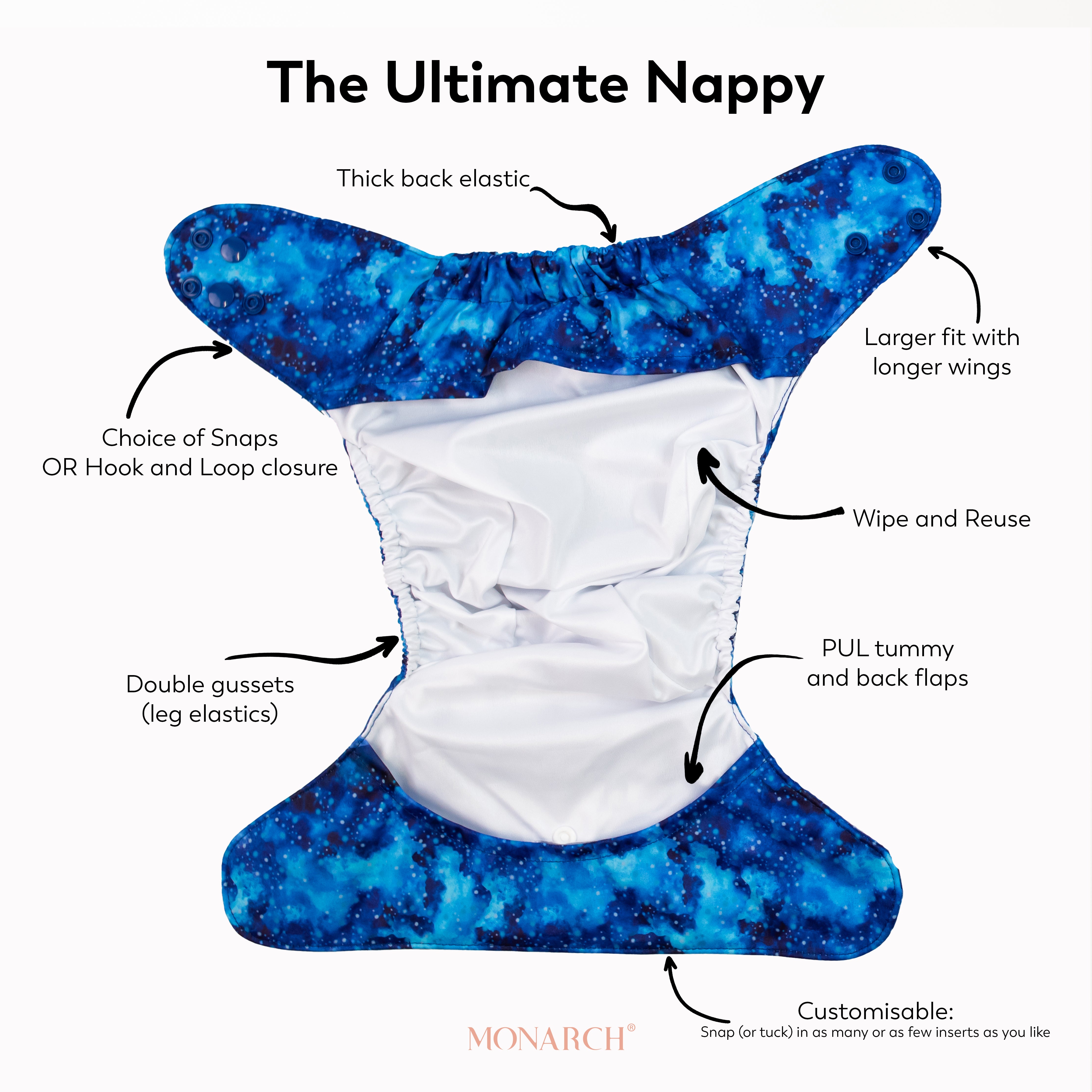 Monarch Ultimate Wipeable Cloth Nappy V2.0 - Snowstorm - Snaps | Cloth ...