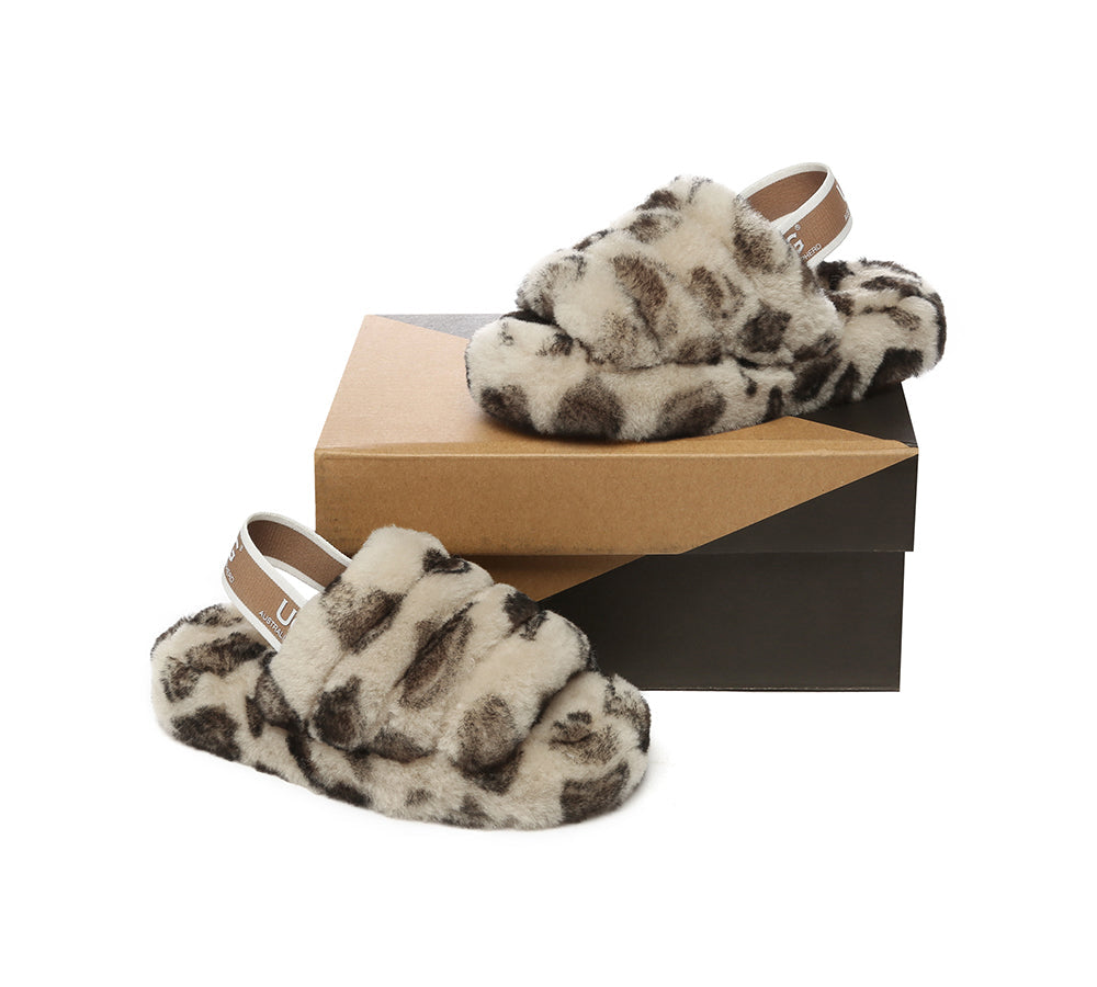 UGG Australian Shepherd Kids Slingback Fluffy Slides Leopard Puffy ...