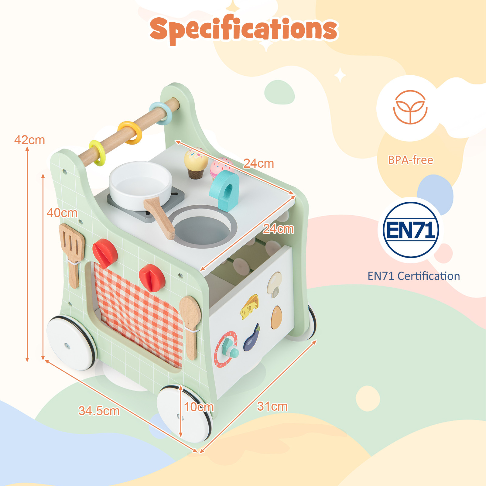 Baby Joy 6-in-1 Baby Wooden Walker with Play Kitchen - Green | Walkers ...